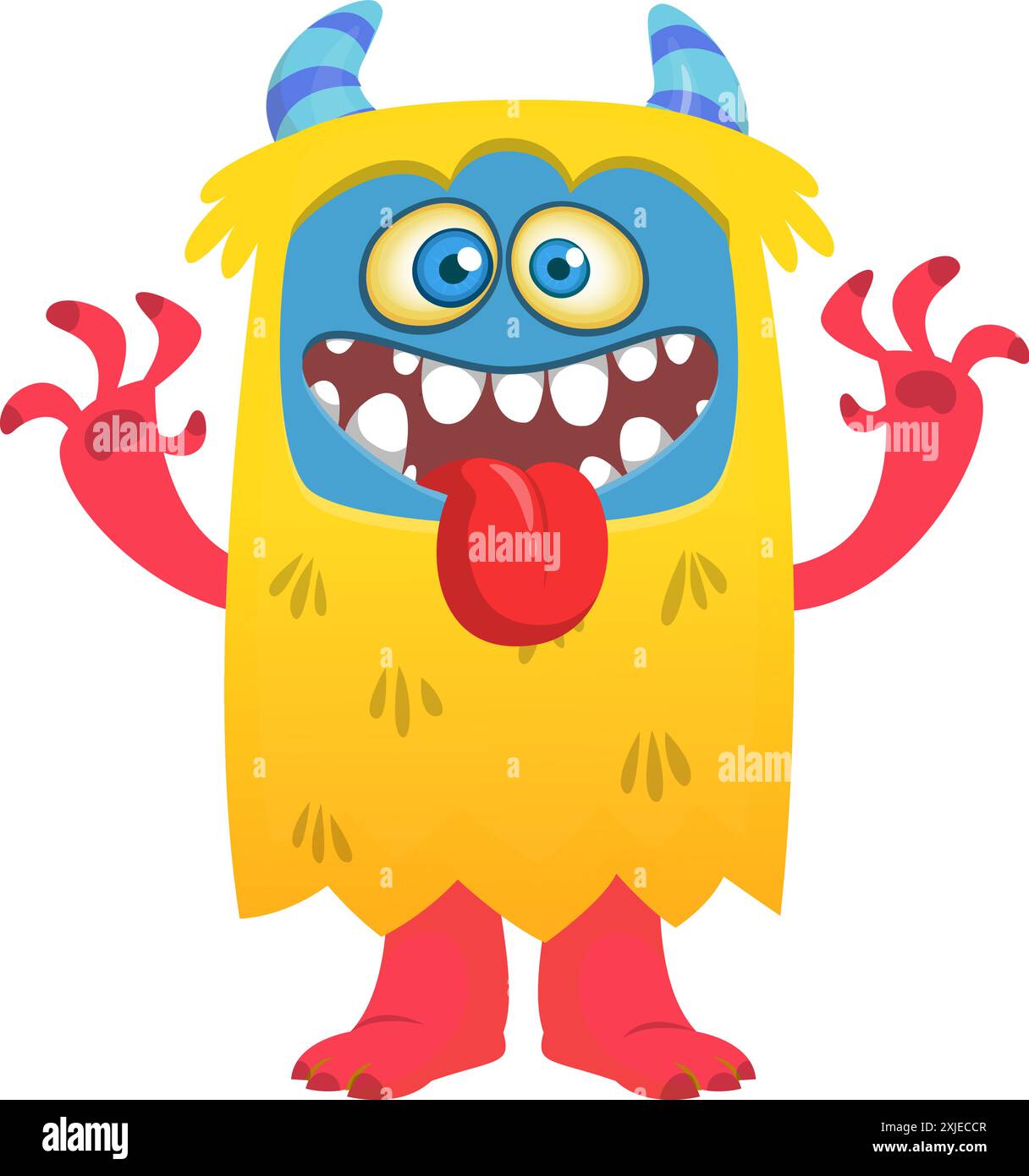 Cartoon happy monster with long tongue sticking out of the mouth ...