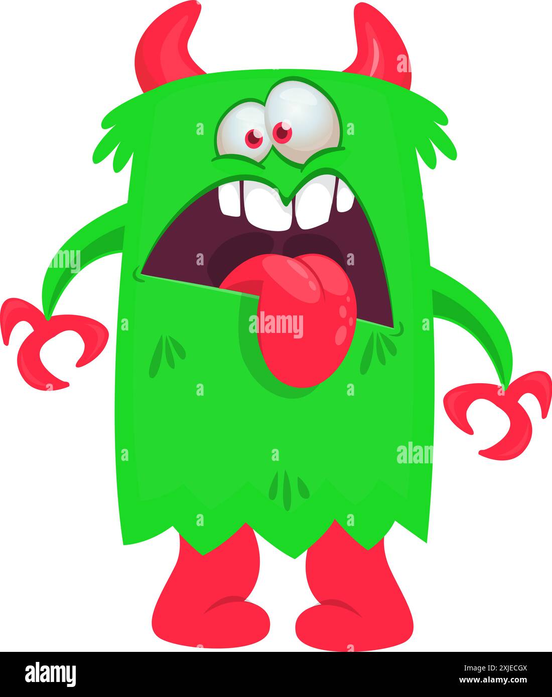 Cartoon happy monster with long tongue sticking out of the mouth ...