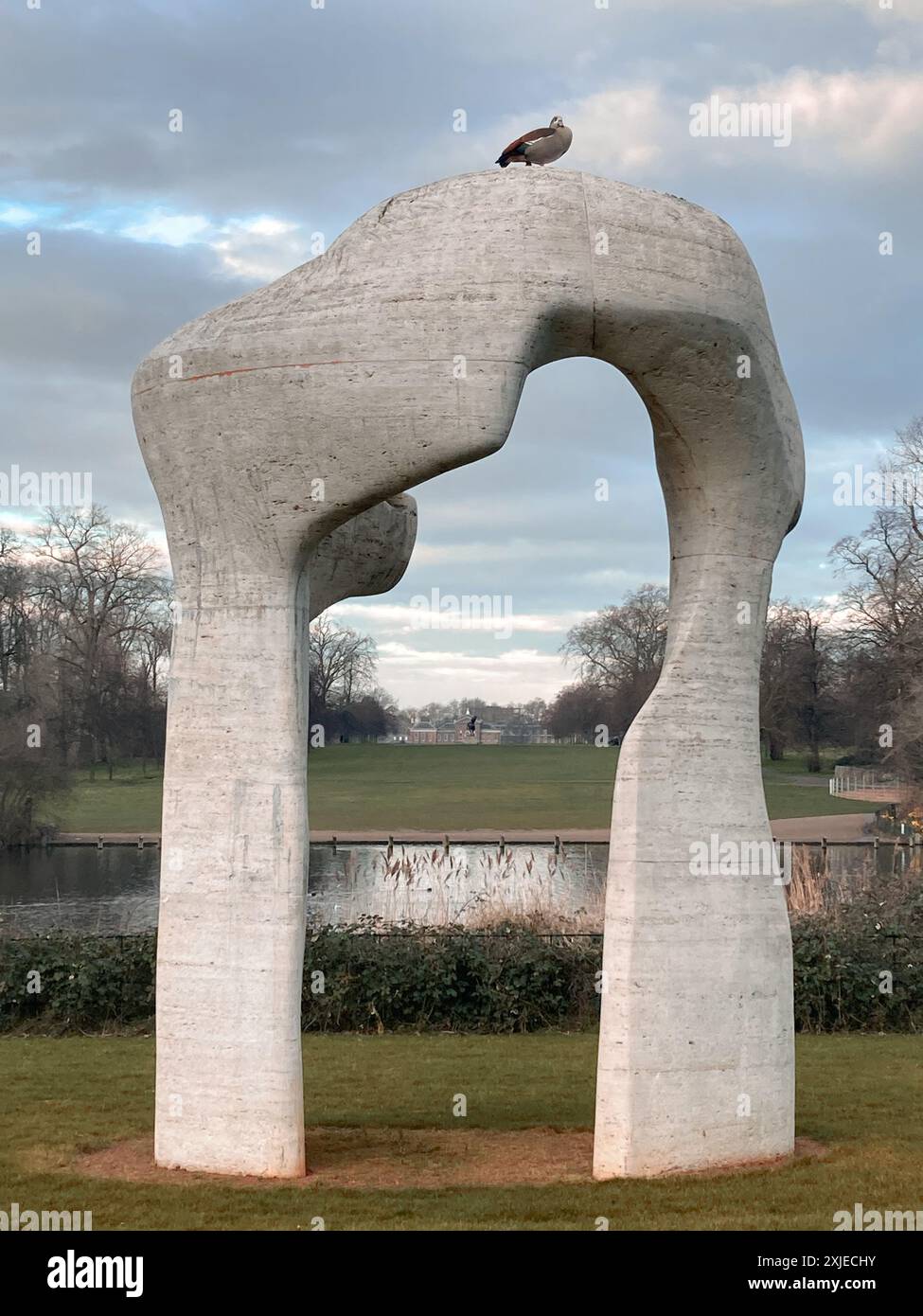 Carved stone arch sculpture installation in front of The Serpentine ...