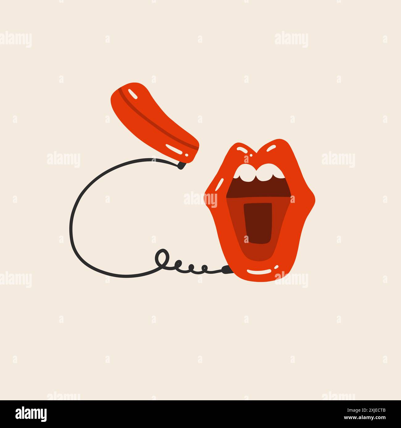 Retro 80s yellow cartoon trendy classic phone. Communication vector ...