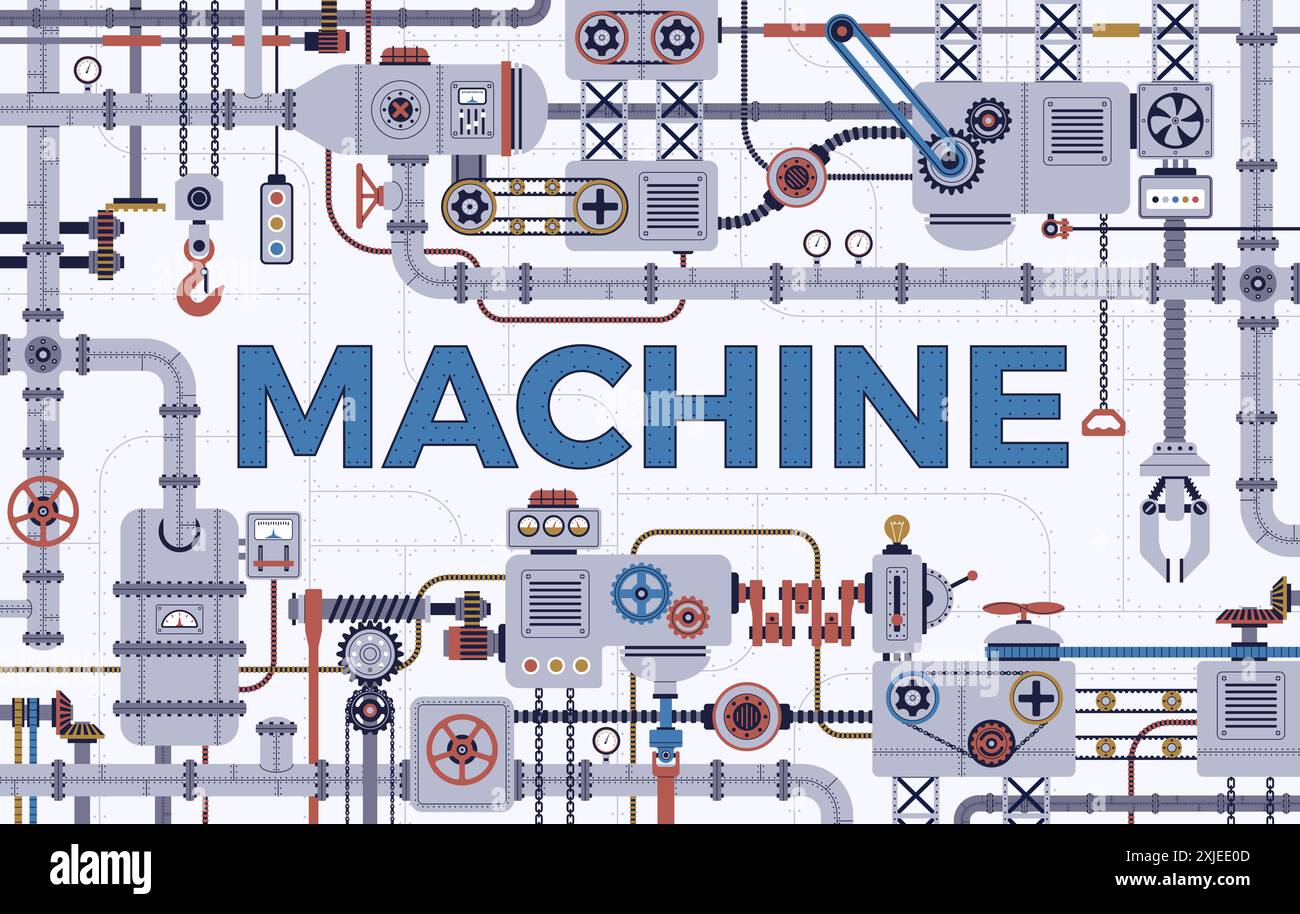 Mechanical industrial parts. Robots mechanisms, steel machinery details ...