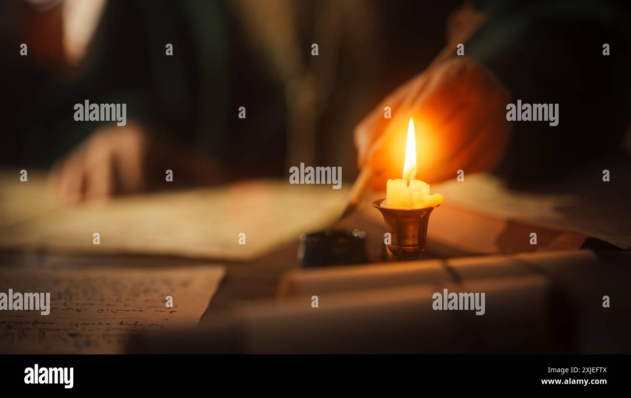 Close Up of Inscriptions and Notes With Hand of Old Renaissance Male ...