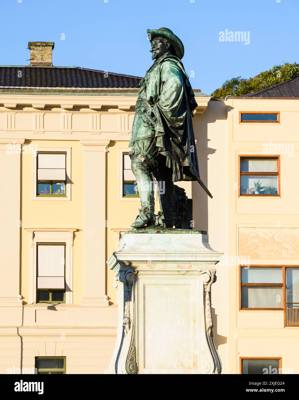 A bronze statue of Gustavus Adolphus, King of Sweden, stands on a ...