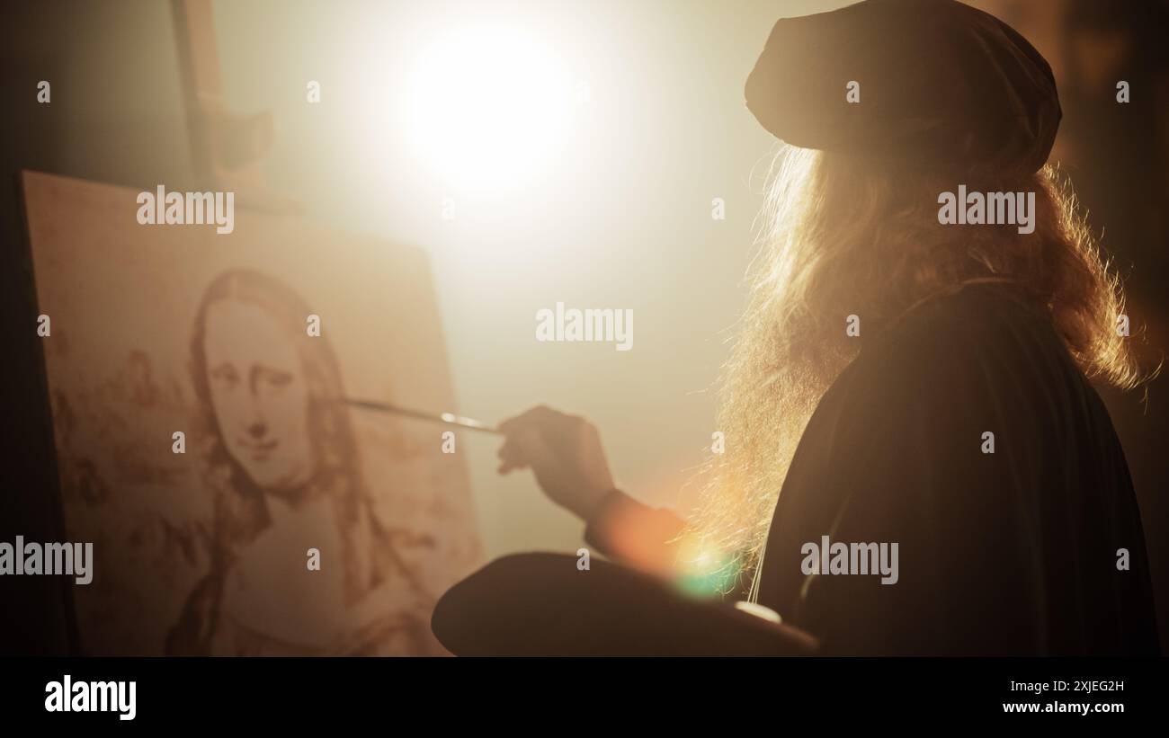 Re-enactment of the Birth of the Mona Lisa Painting: First Brushstrokes ...