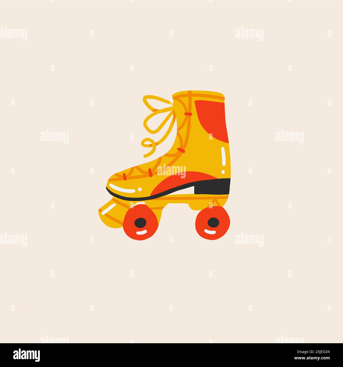 Retro 80s yellow cartoon trendy old roller skate..Hand drawn retro ...