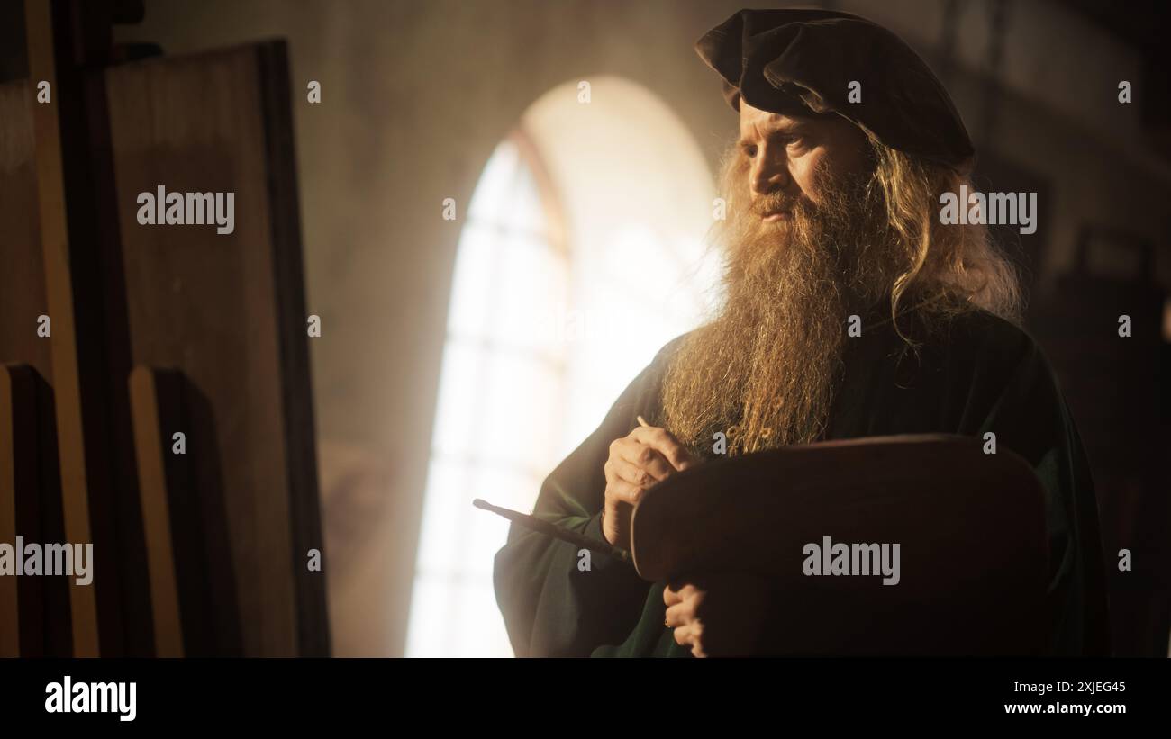 Representation of Historical Era: Wide Portrait of the Genius Leonardo ...