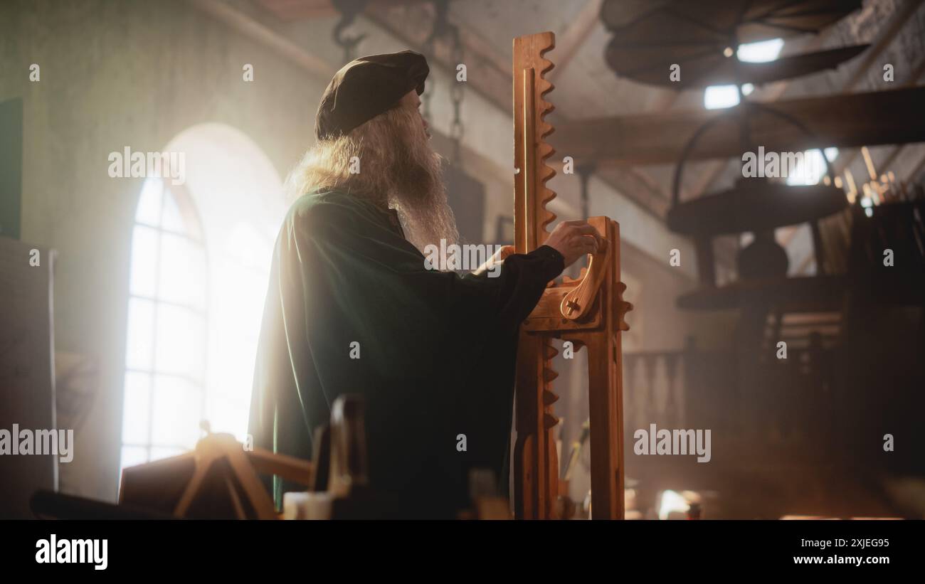 Man of Science Working on Innovative Project in his Workshop ...