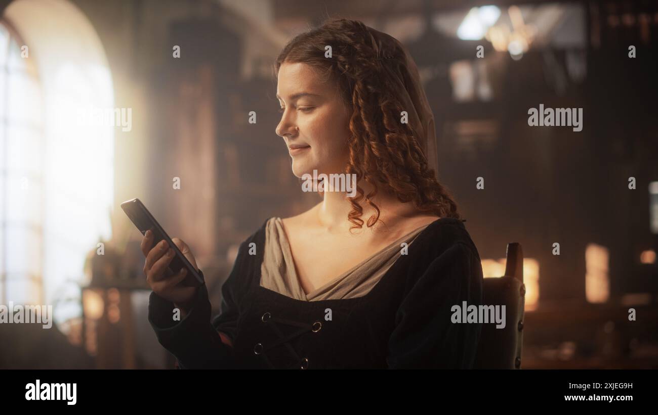 Innovation Concept: Beautiful Female in Medieval Clothes Using ...