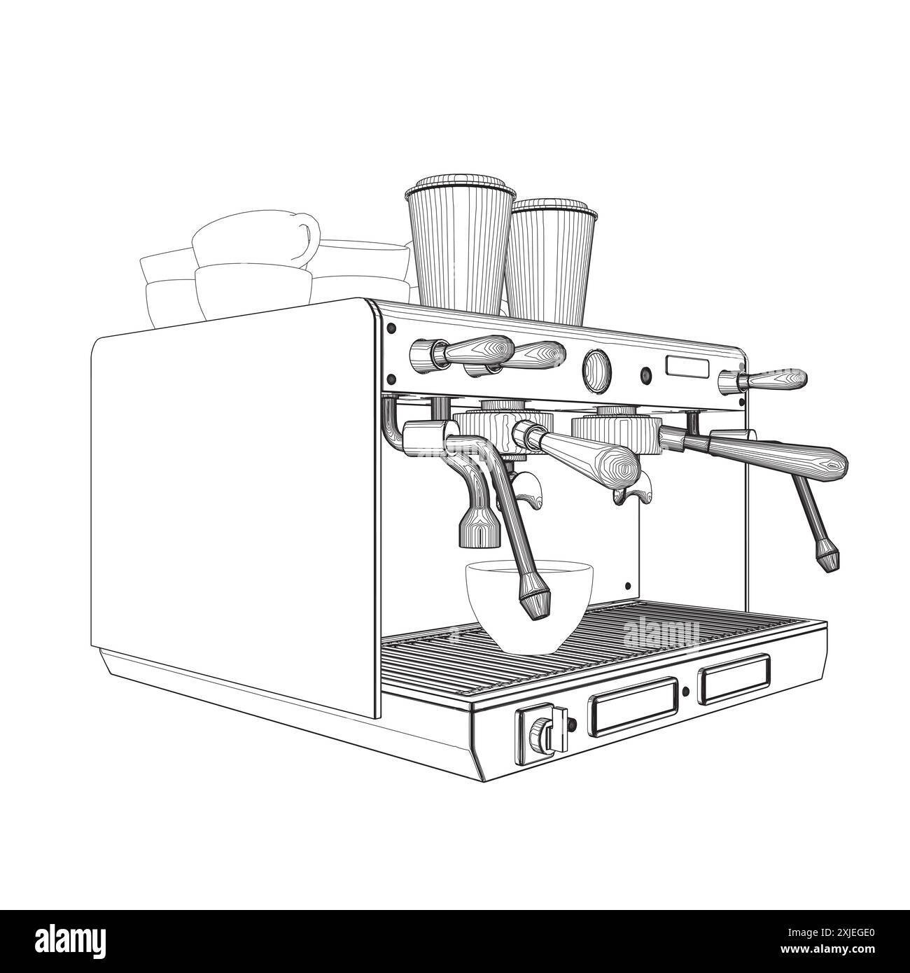 Coffee machine vector line illustration. Coffee maker line art vector illustration. Espresso ...
