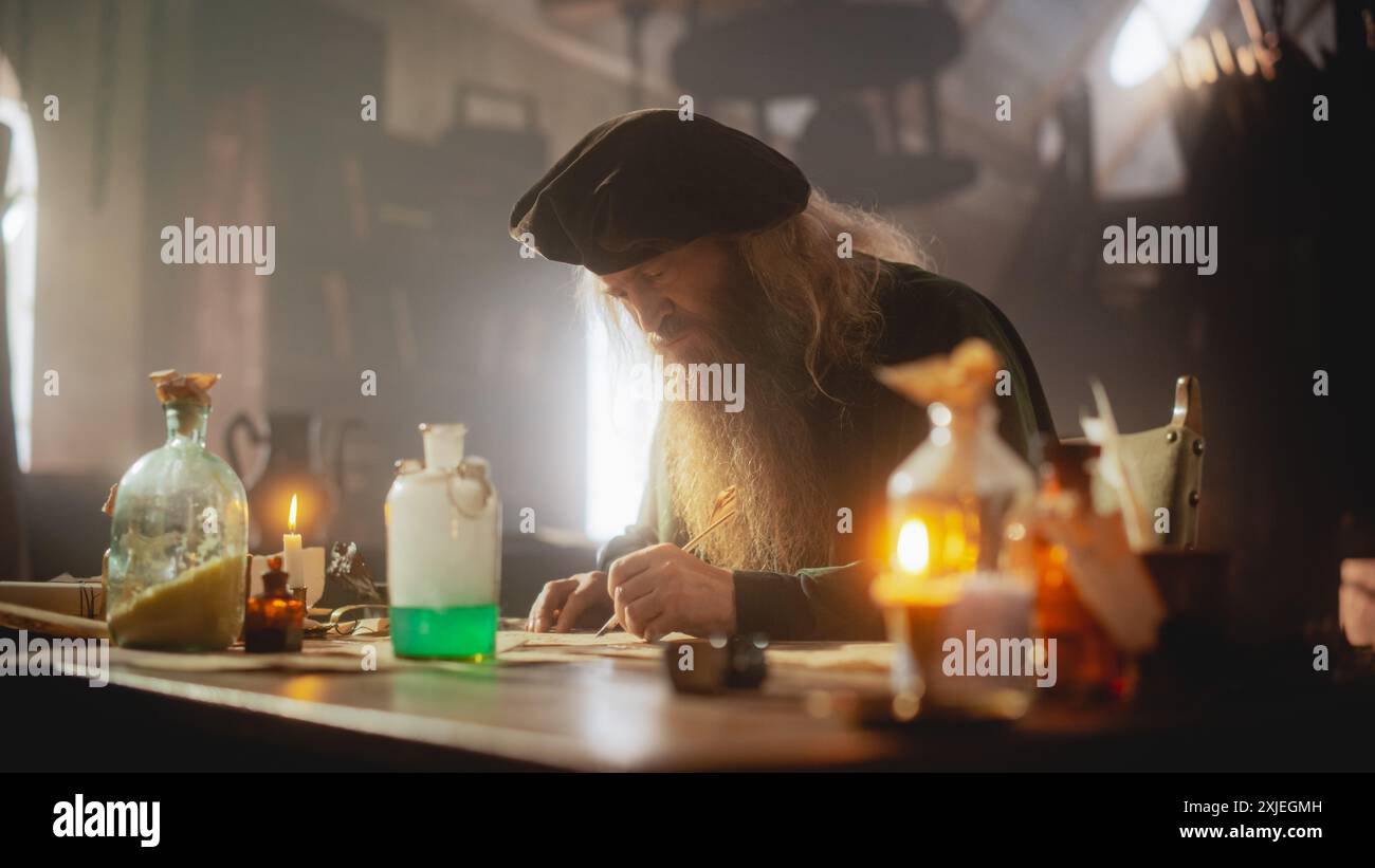 Fantasy Setting: Portrait of an Alchemist Working on Elixirs in his ...