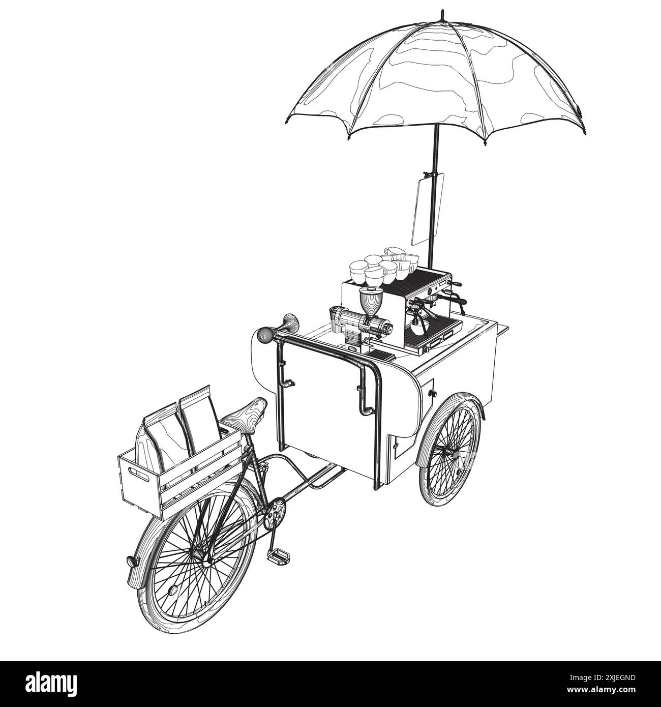 Detailed Outdoor Bicycle Coffee Stand Vector Illustration with Table ...