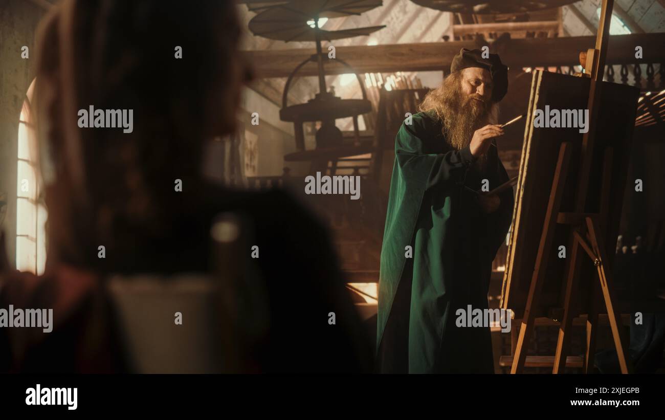 Representation of Historical Era: Wide Portrait of the Genius Leonardo ...