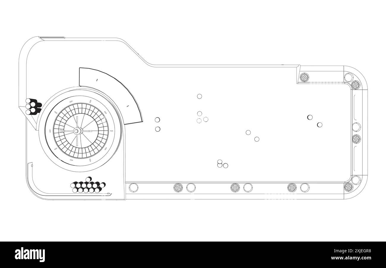 Outline Casino roulette wheel with casino chips on table. View from ...