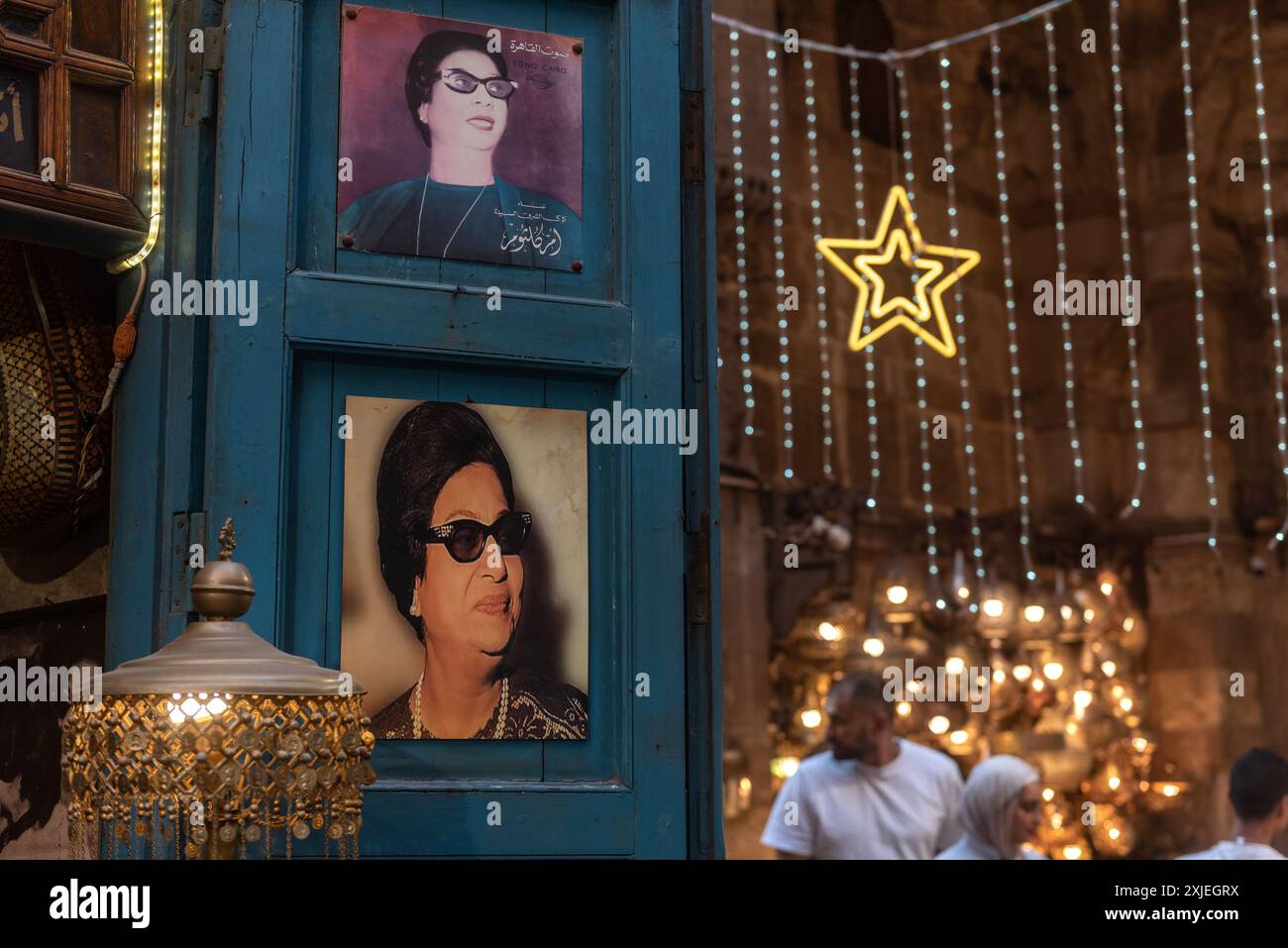 Cairo, Egypt. July 2nd 2024 Portraits of Umm Kulthum displayed in a ...