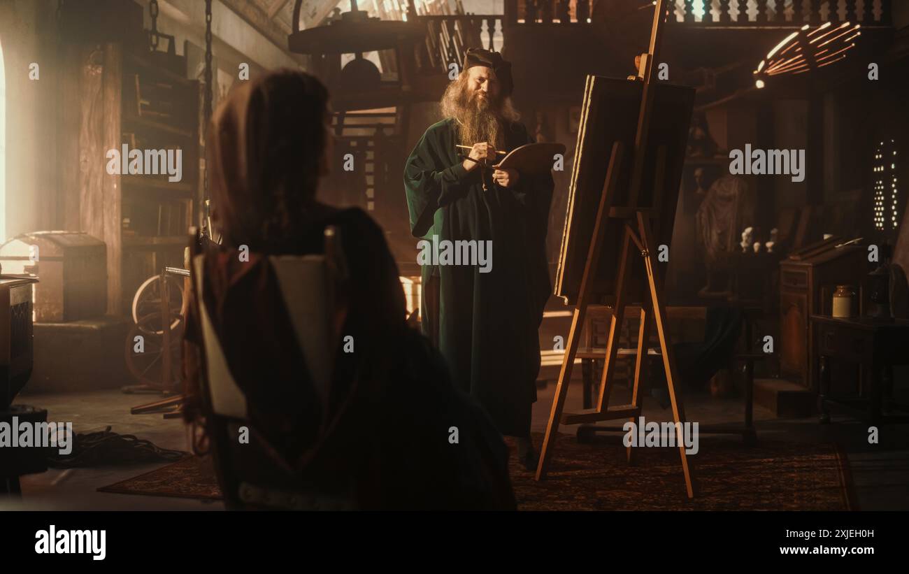 Renaissance Era Concept: Inspired Senior Male Painter Adding Details to ...