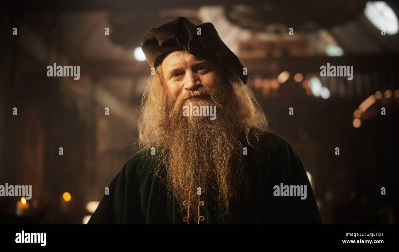 Portrait of an Old Renaissance Male Inventor Reading a Book and ...