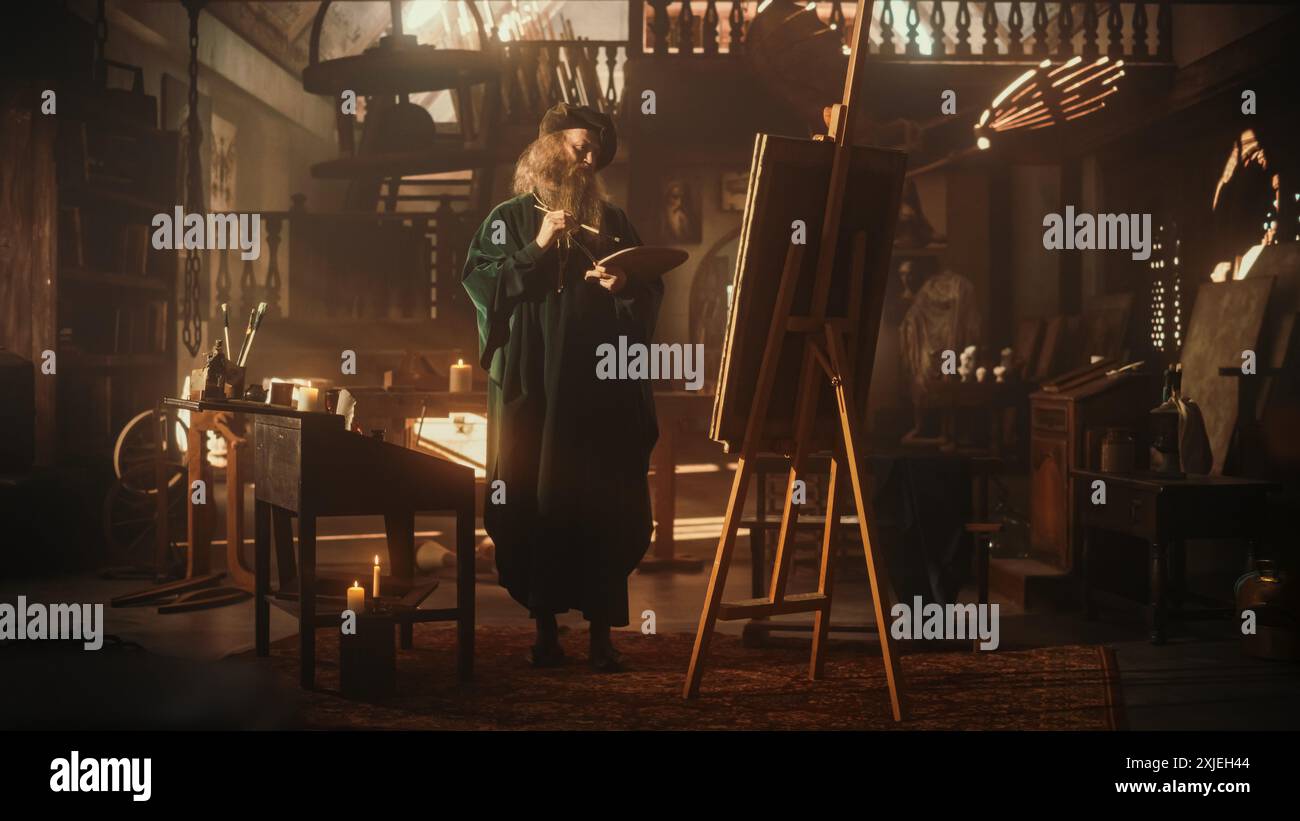 Renaissance Era Concept: Inspired Senior Male Painter Adding Details to ...