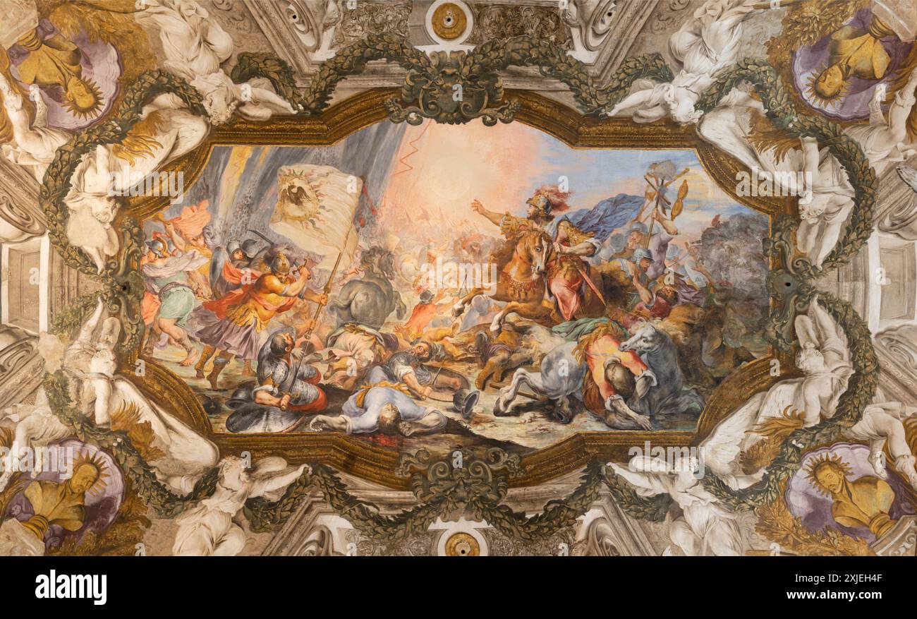 PERUGIA, ITALY - MAY 16, 2024: The ceiling fresco Battles During ...