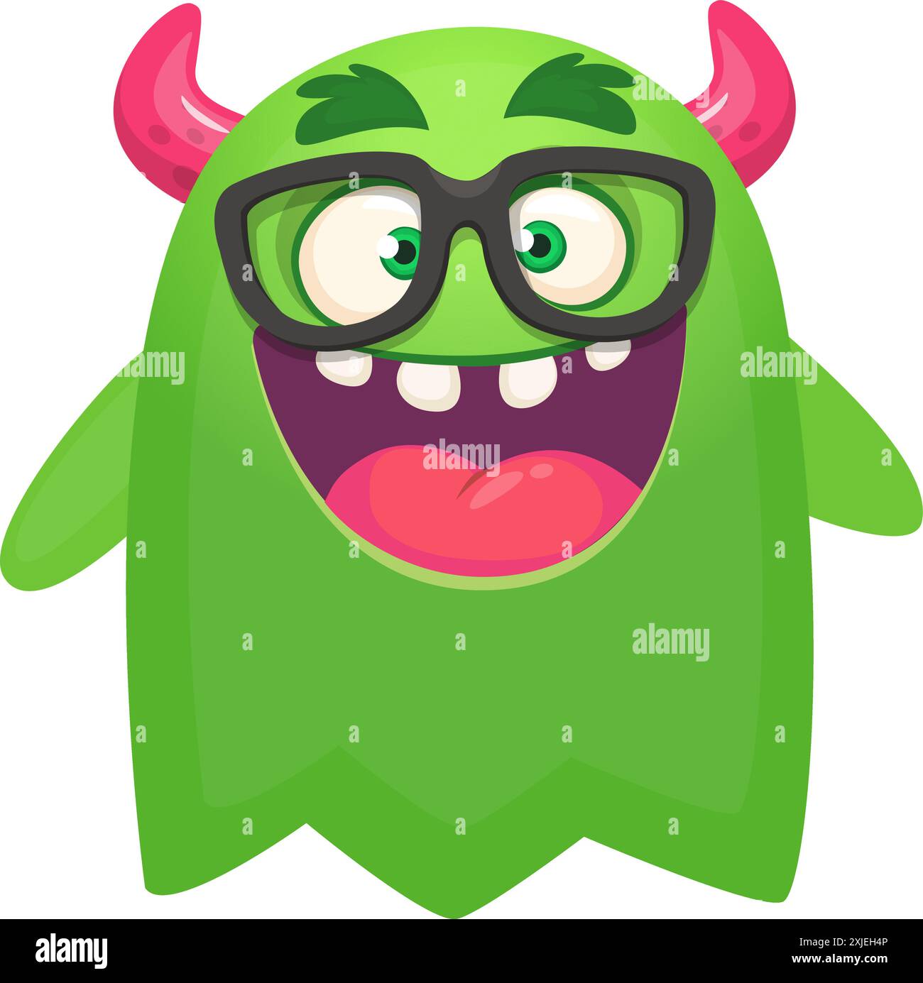 Cartoon funny monster with scary face expression waving hands . Vector ...