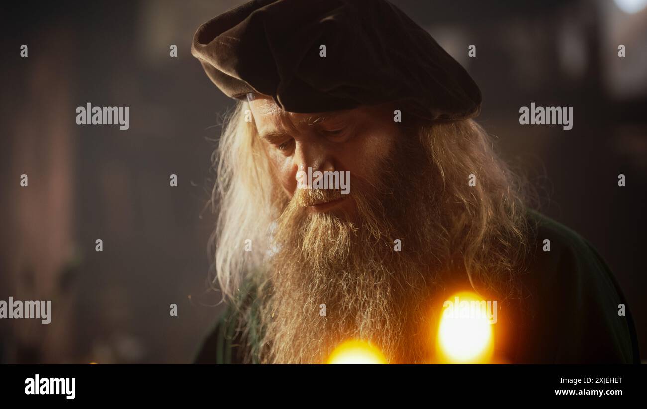 Close Up Portrait of a Traditional Storyteller Thinking and Writing on ...