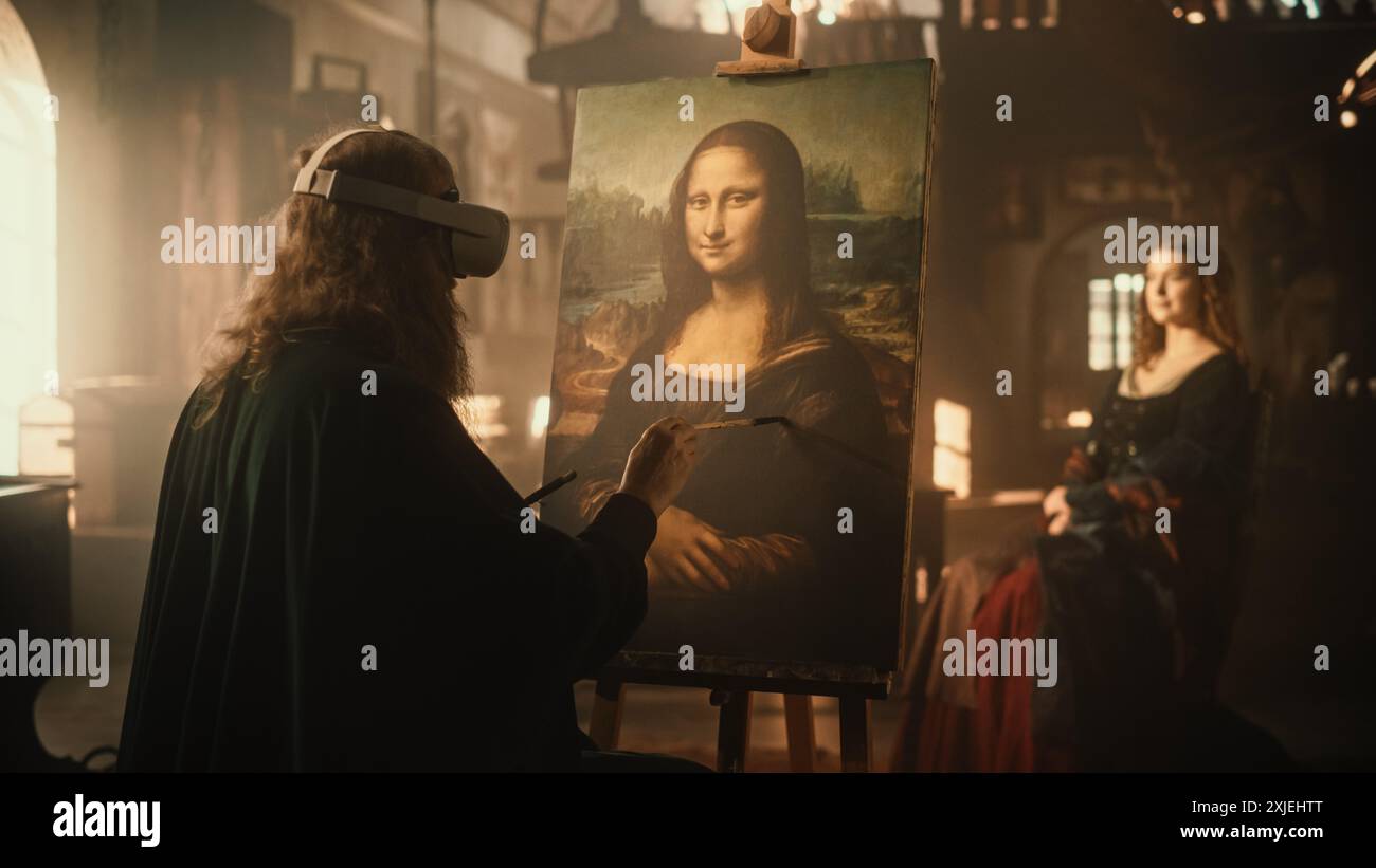 The Past Meets the Future: Back View of Leonardo Da Vinci Creating the ...