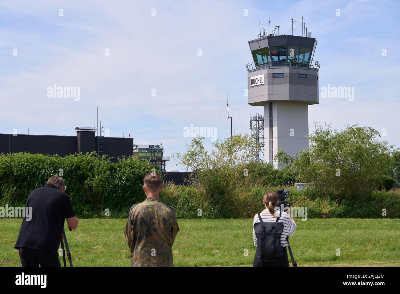 18 July 2024, Rhineland-Palatinate, Büchel: The tower of the air base ...