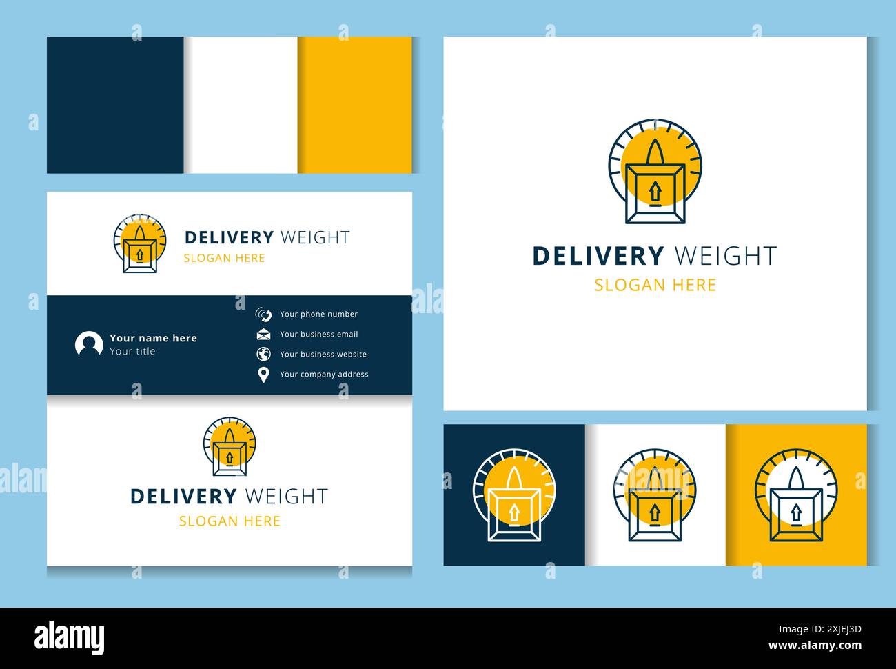 Delivery service logo concept featuring a scale weighing a cardboard ...
