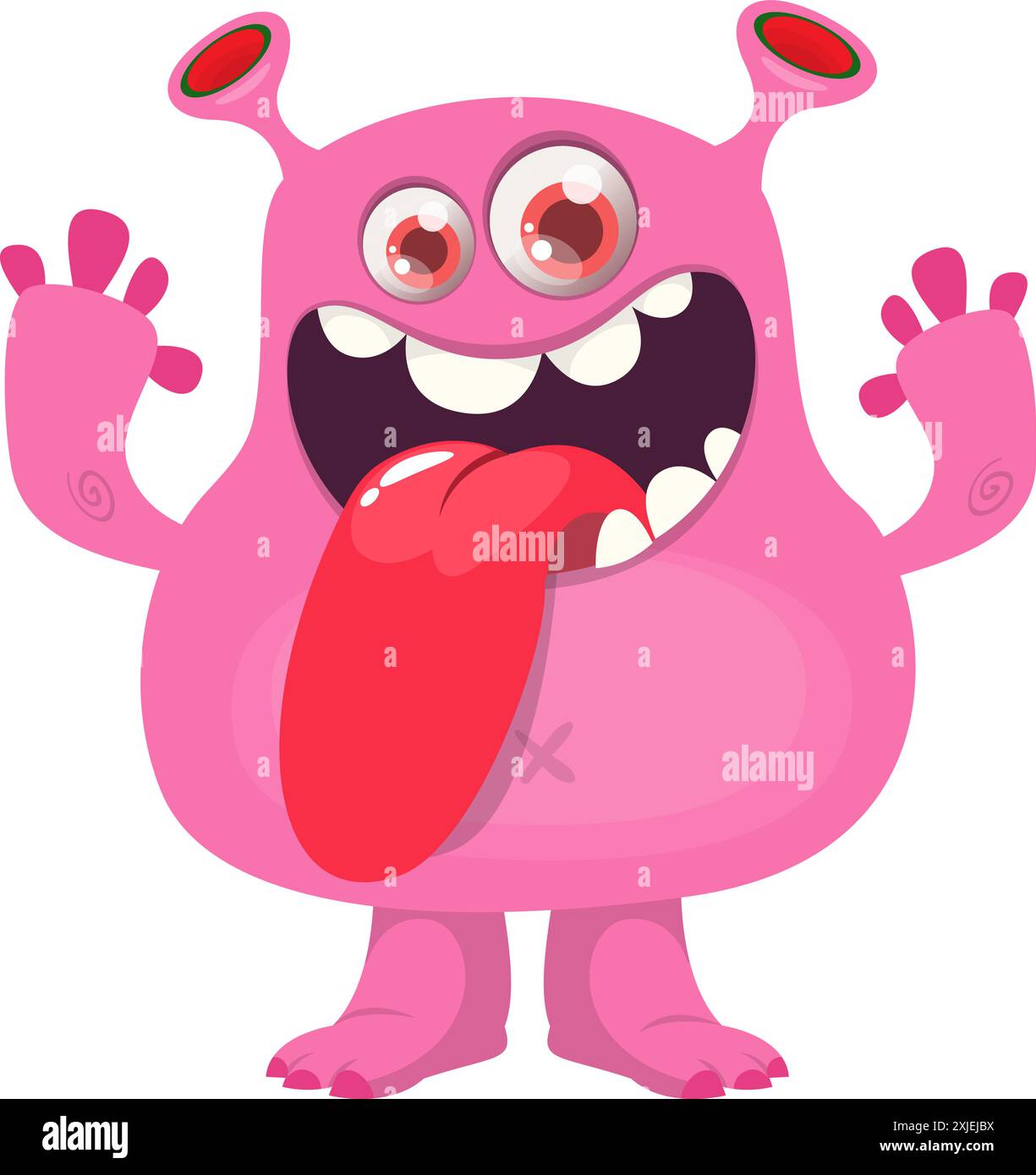 Cartoon happy monster with long tongue sticking out of the mouth ...