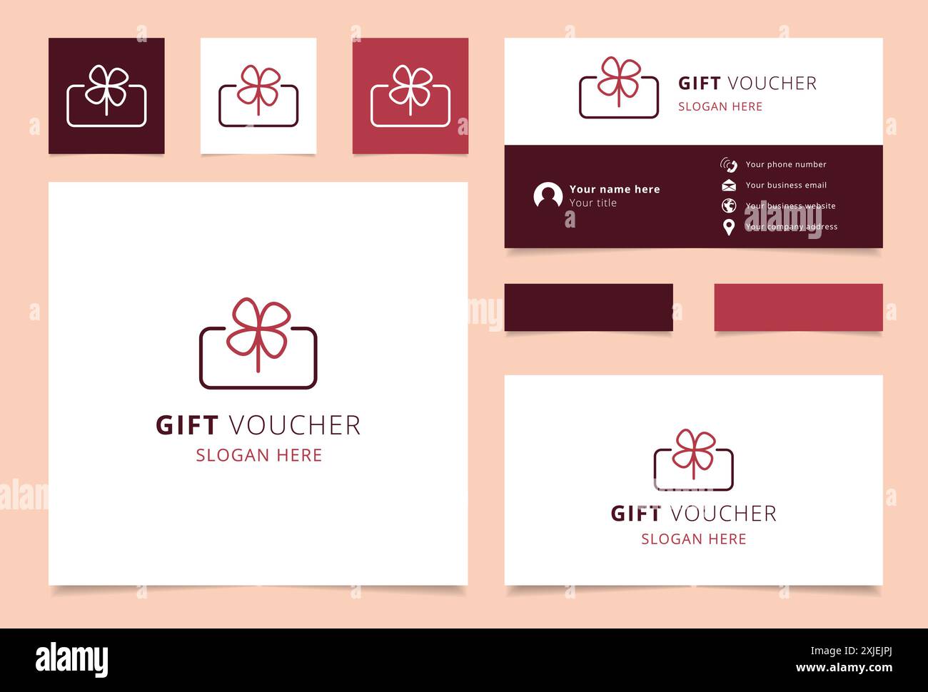 Gift voucher logo concept featuring a clover growing from a gift box ...