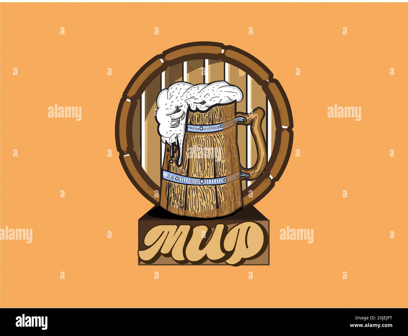 MUD Emblem Logo. Beer Mug with some Beer on it and Barrel behind it ...