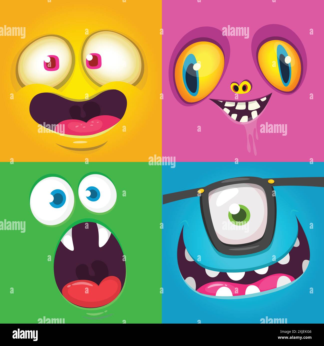 Funny cartoon monster faces. Illustration of alien different expression ...