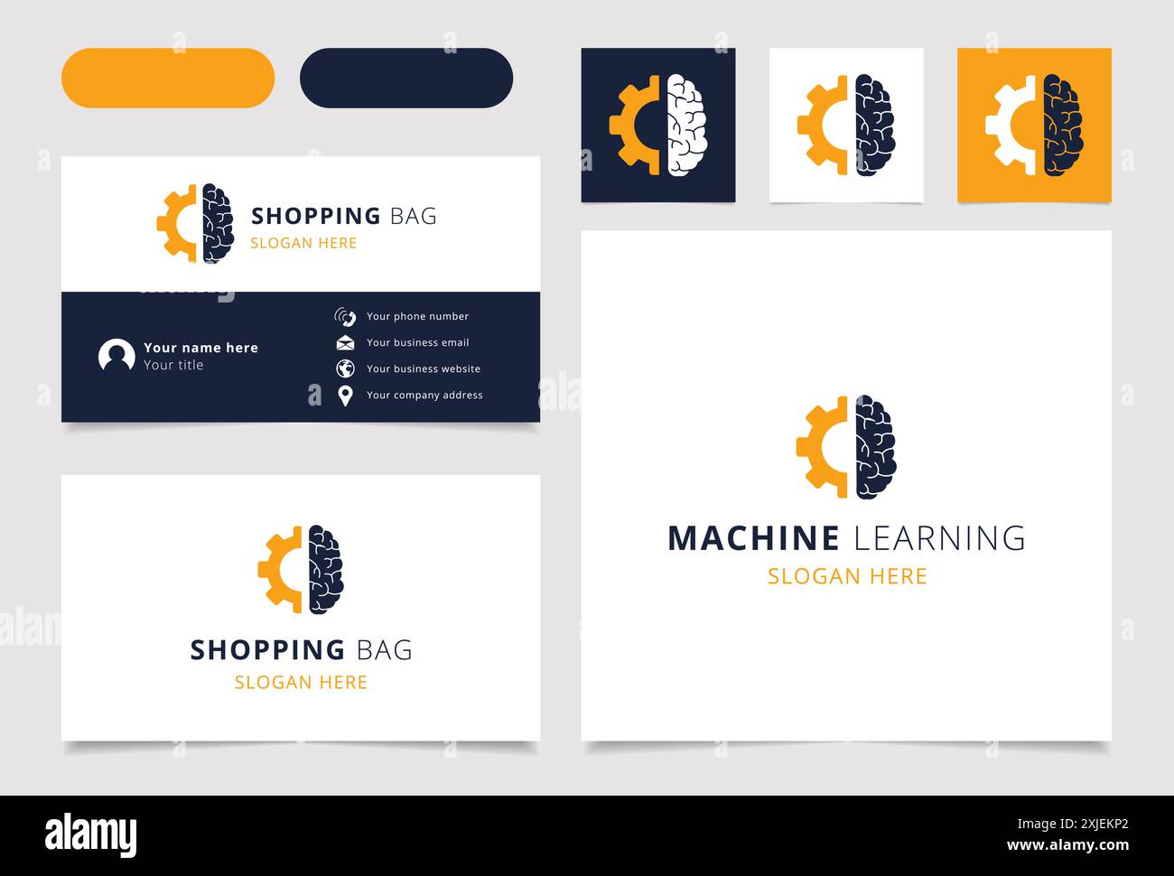Machine learning logo combining brain and gear for artificial ...