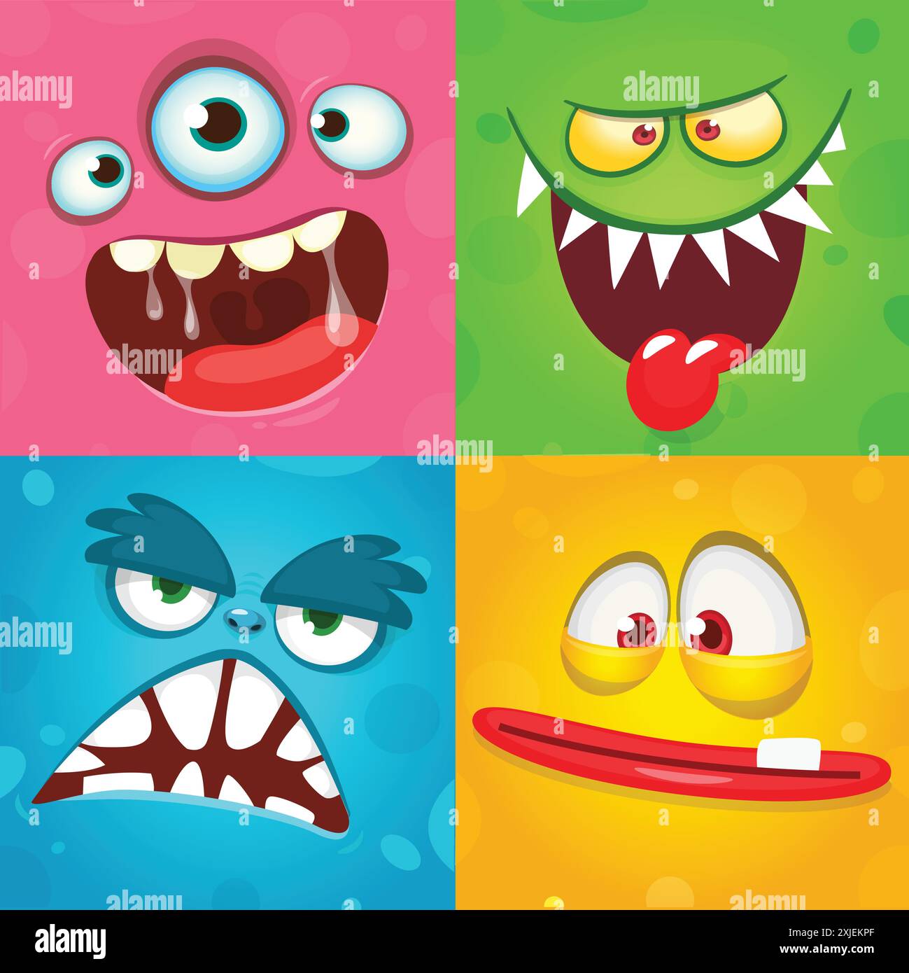Funny cartoon monster faces. Illustration of alien different expression ...