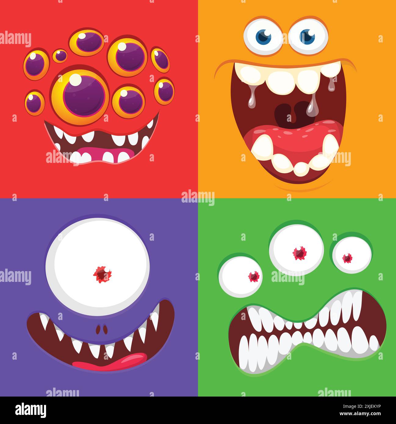 Funny cartoon monster faces. Illustration of alien different expression ...