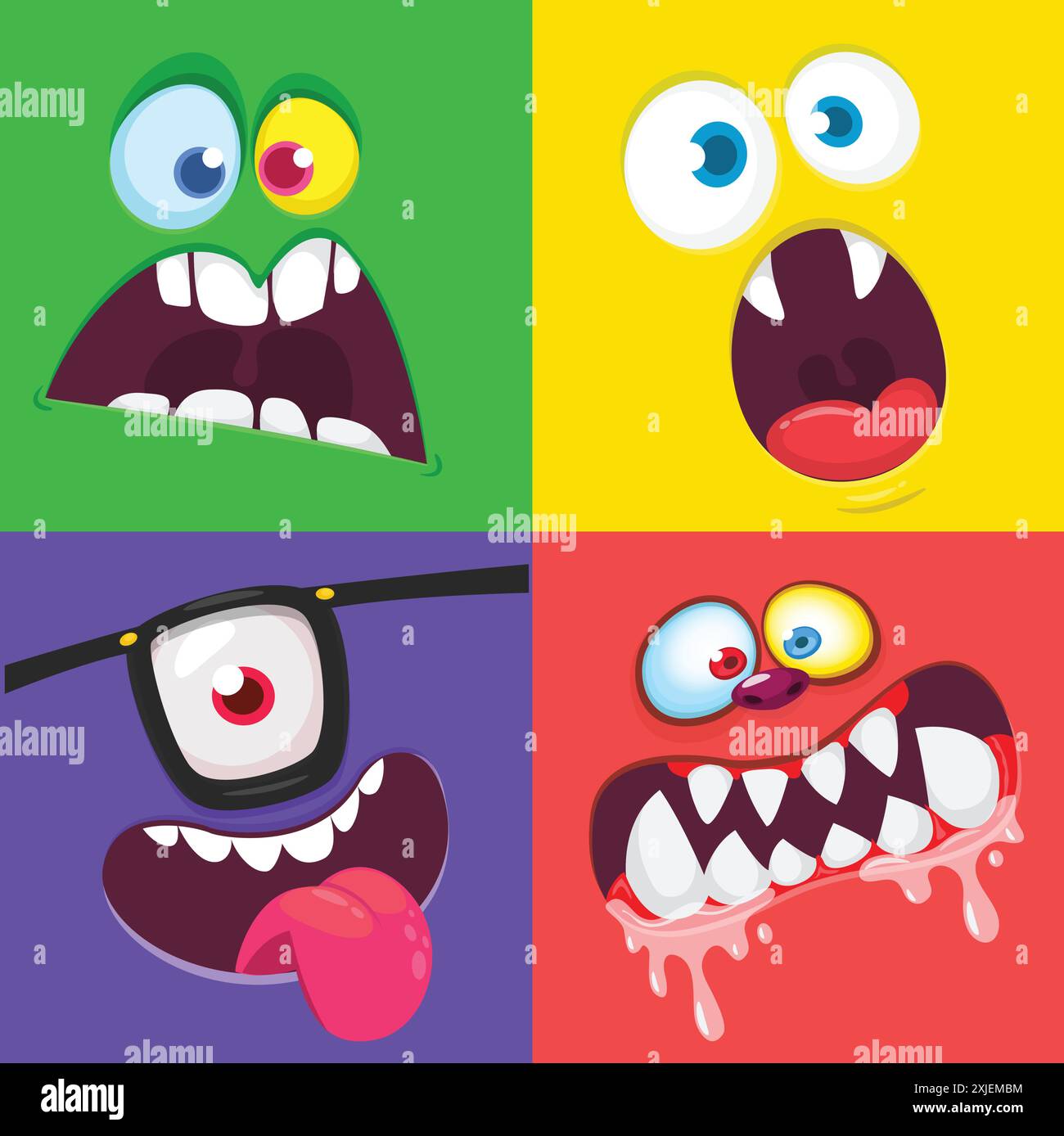 Funny cartoon monster faces. Illustration of alien different expression ...
