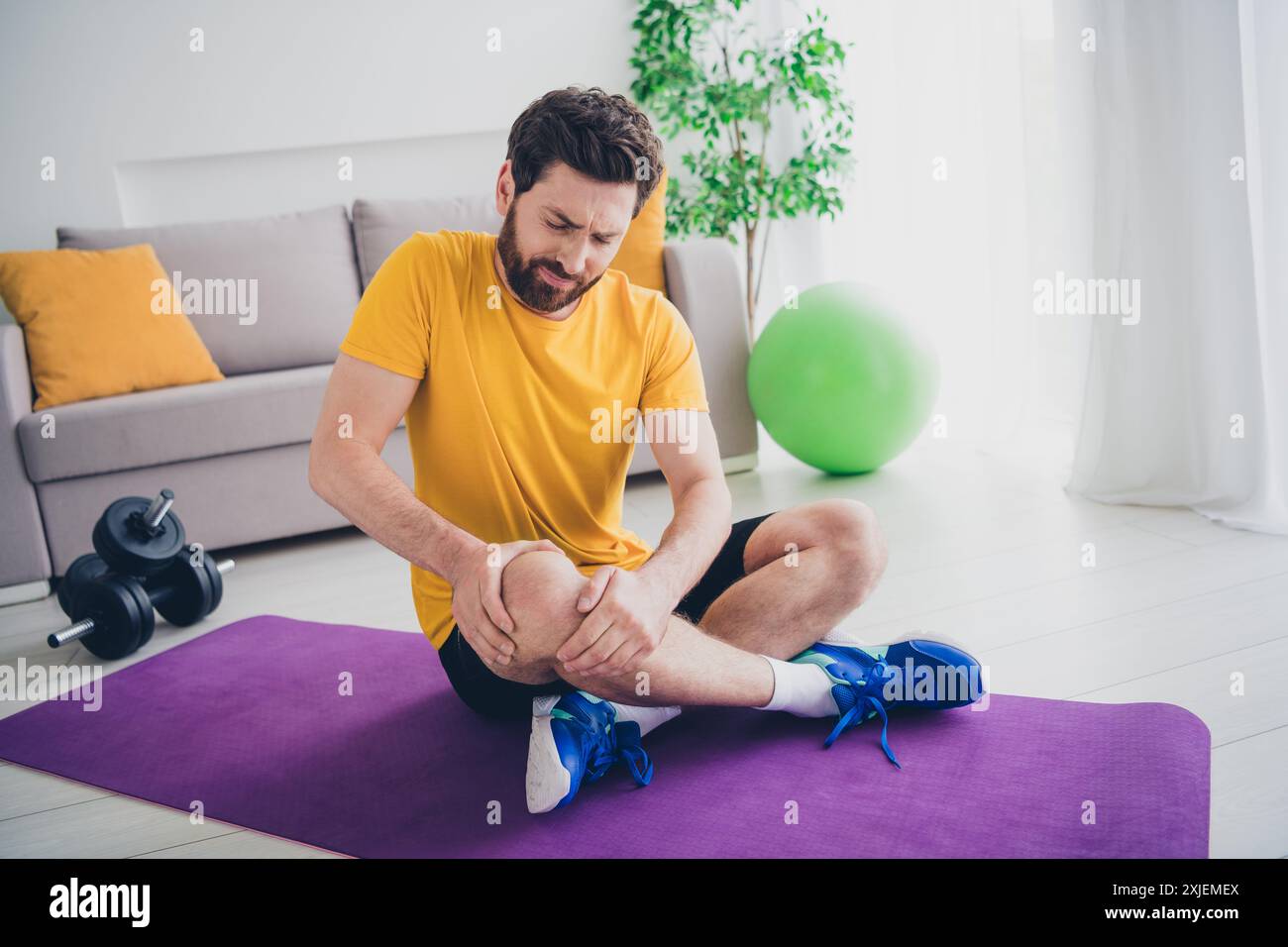 Photo of sad guy suffer strong pain hurt injury symptom need salve ...