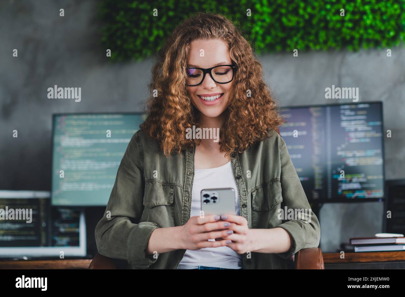 Photo of lovely confident woman agent manager administrator work modern ...