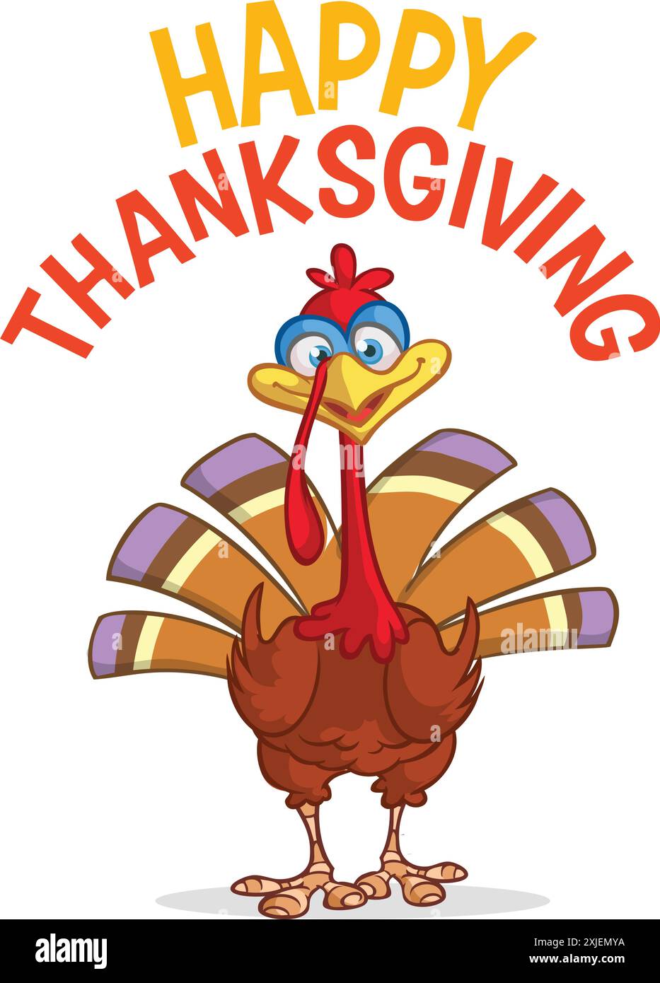 Cartoon happy cute thanksgiving turkey bird. Vector illustration ...