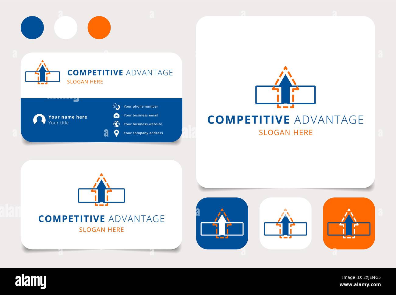 Business card design featuring a blue and orange arrow breaking through ...