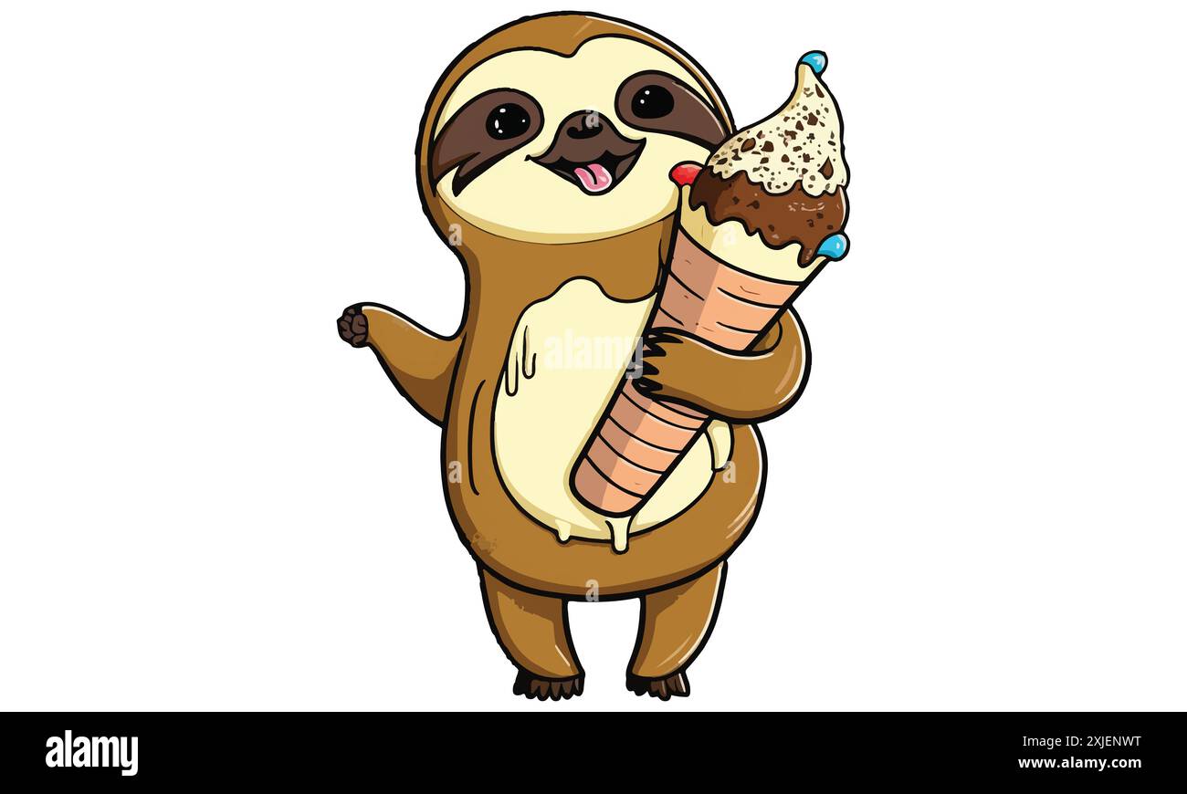 Sloth Eating Ice Cream Vector Illustration Stock Vector Image & Art - Alamy