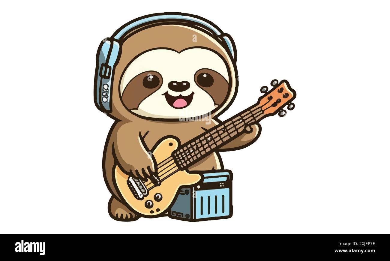 Sloth Playing A Guitar Vector Illustration Stock Vector Image & Art - Alamy