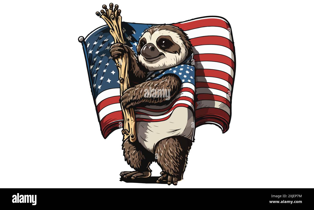 Sloth Holding American Flag Vector Illustration Stock Vector Image ...