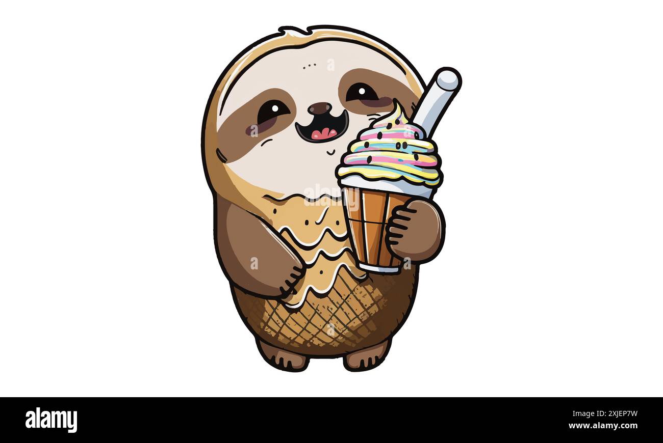 Sloth Eating Ice Cream Vector Illustration Stock Vector Image & Art - Alamy