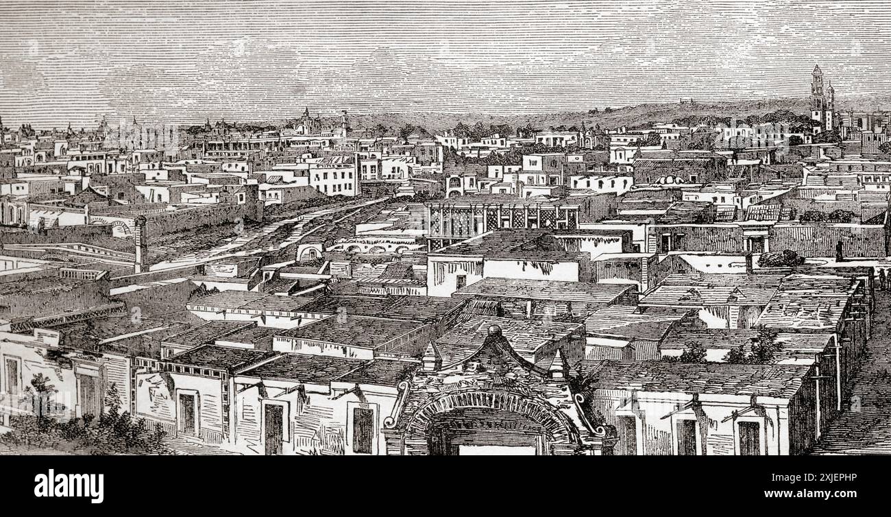 View of Puebla, Mexico, seen from the east, 19th century. From Cassell ...