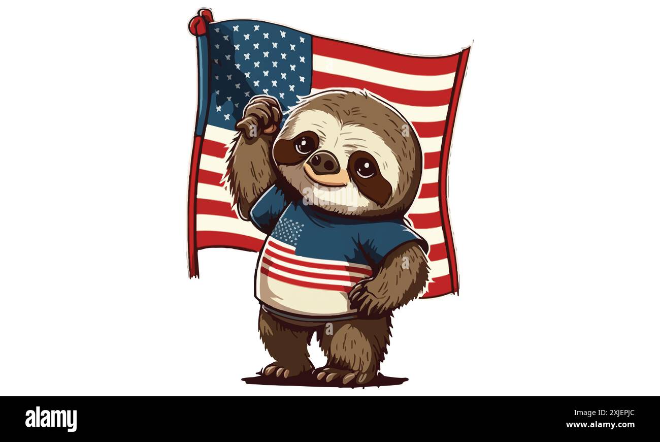 Sloth Holding American Flag Vector Illustration Stock Vector Image ...