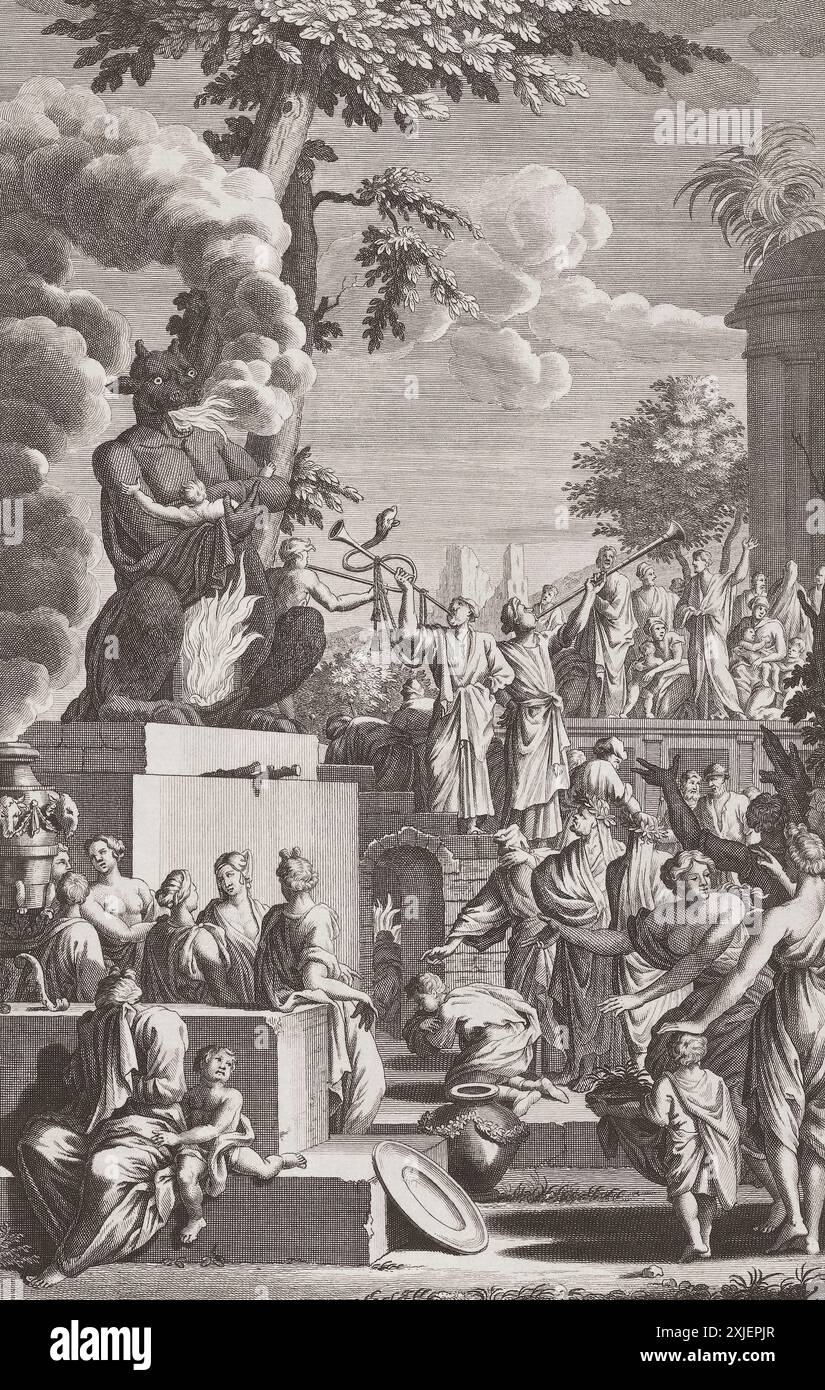 The sacrifice of children to the idol Molochy, aka Moloch, Molech, or ...