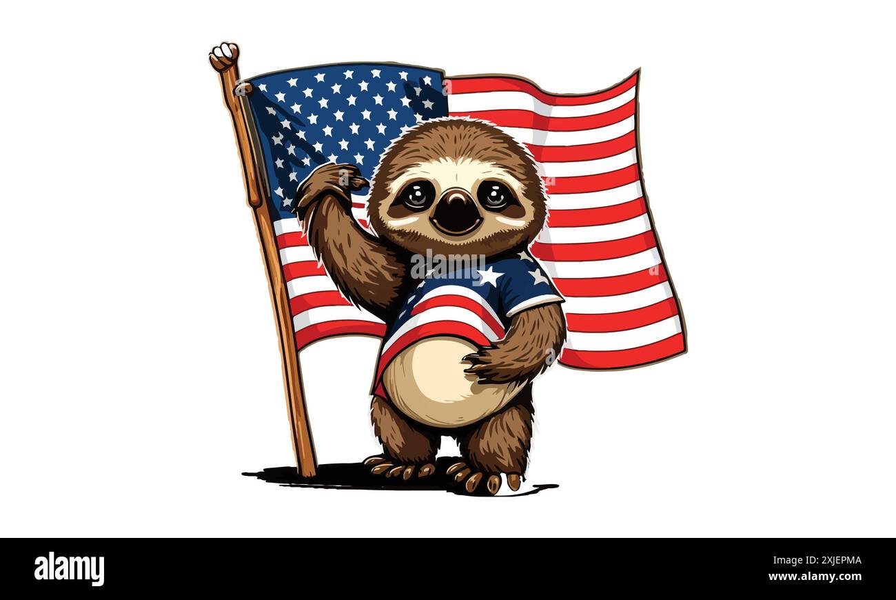 Sloth Holding American Flag Vector Illustration Stock Vector Image ...