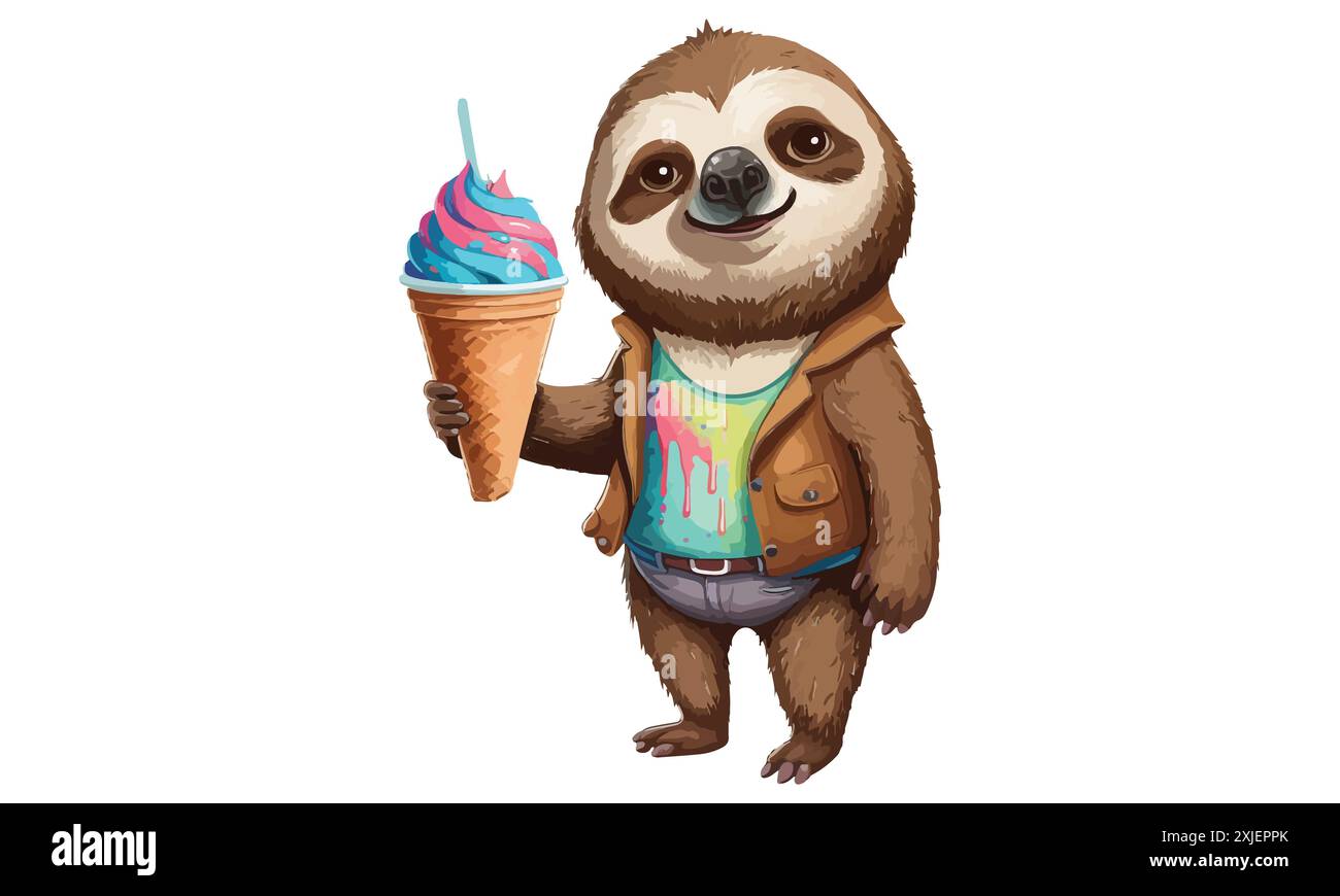 Sloth Eating Ice Cream Vector Illustration Stock Vector Image & Art - Alamy