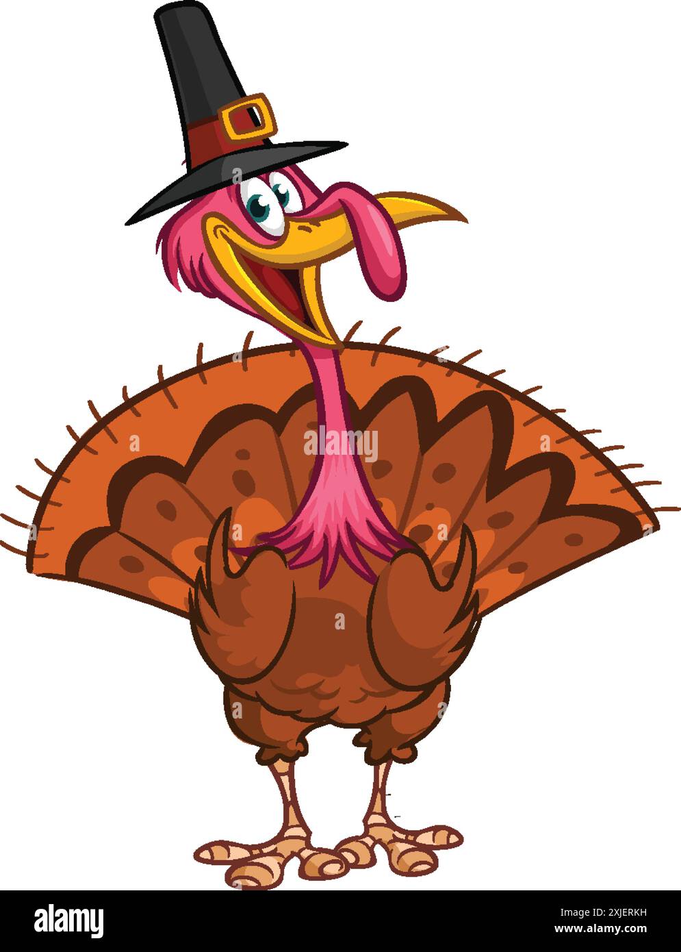 Cartoon happy cute thanksgiving turkey bird. Vector illustration ...
