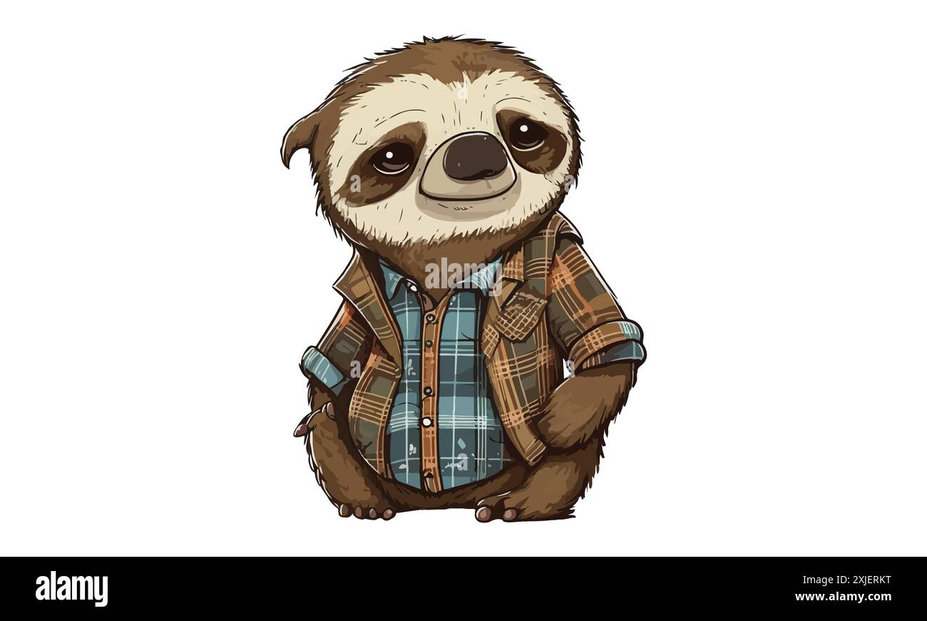 Sloth Full Body Wearing Plaid Shirt Stock Vector Image & Art - Alamy